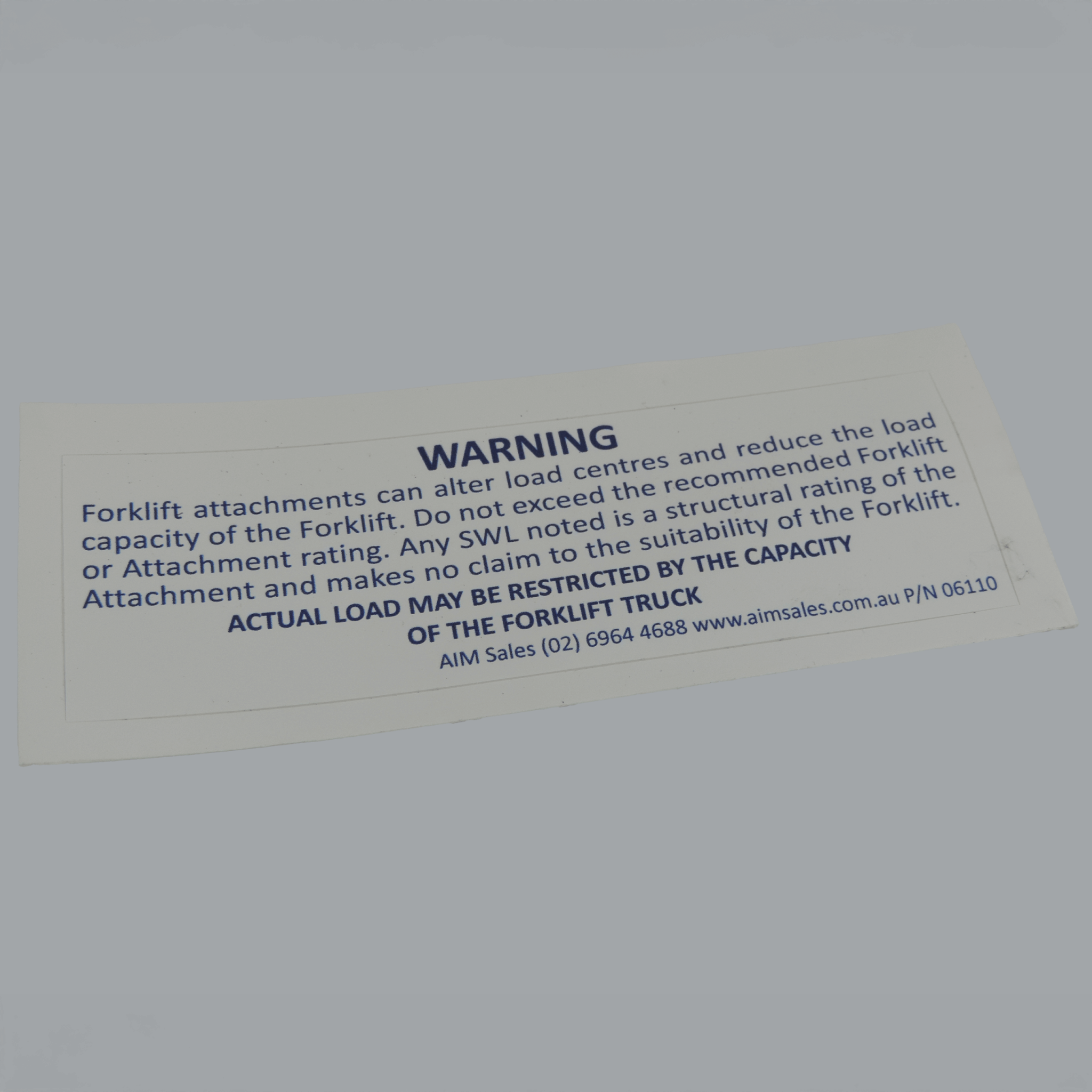 Capacity Warning Sticker - AIM Sales